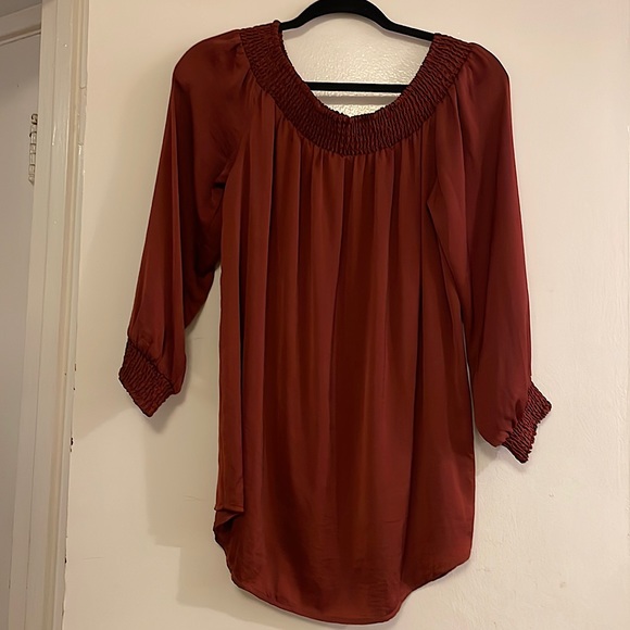 CAbi | Tops | Cabi Foxy Blouse Copper Burnt Orange Off The Shoulder Smocked Large | Poshmark